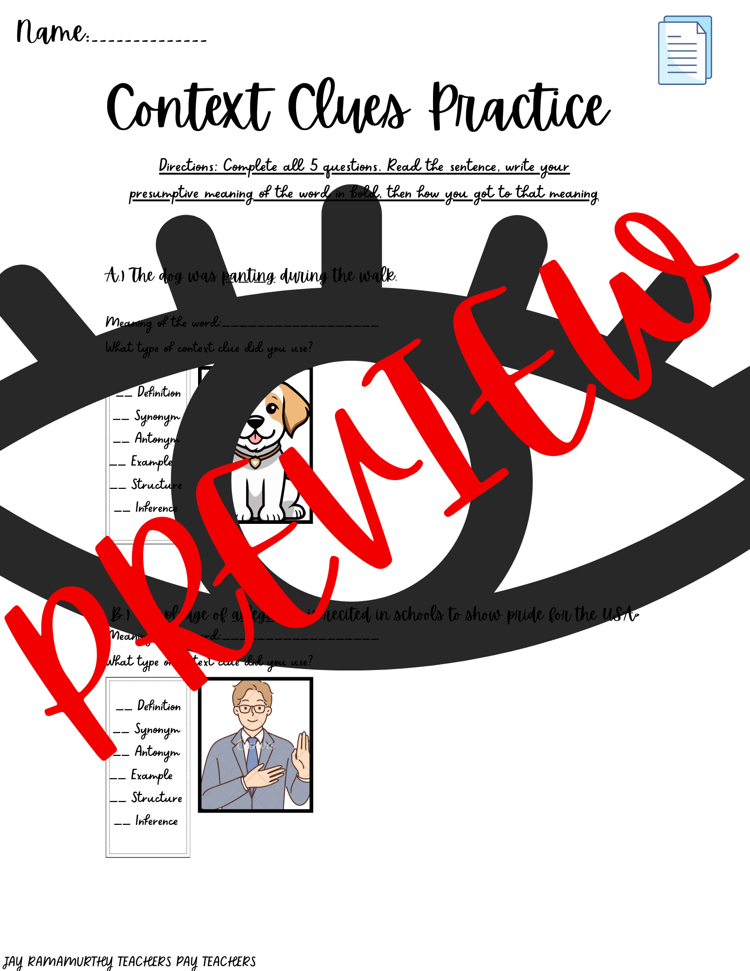 Context Clues Worksheet-English Language Arts - TeachersTrading.com