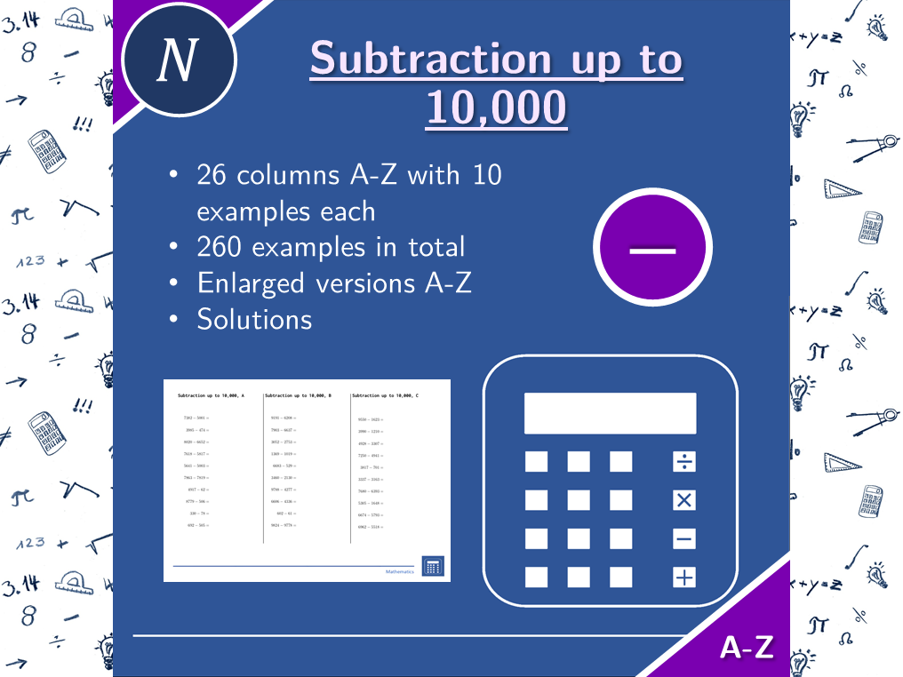 Subtraction up to 10,000 | math | 26 columns - TeachersTrading.com