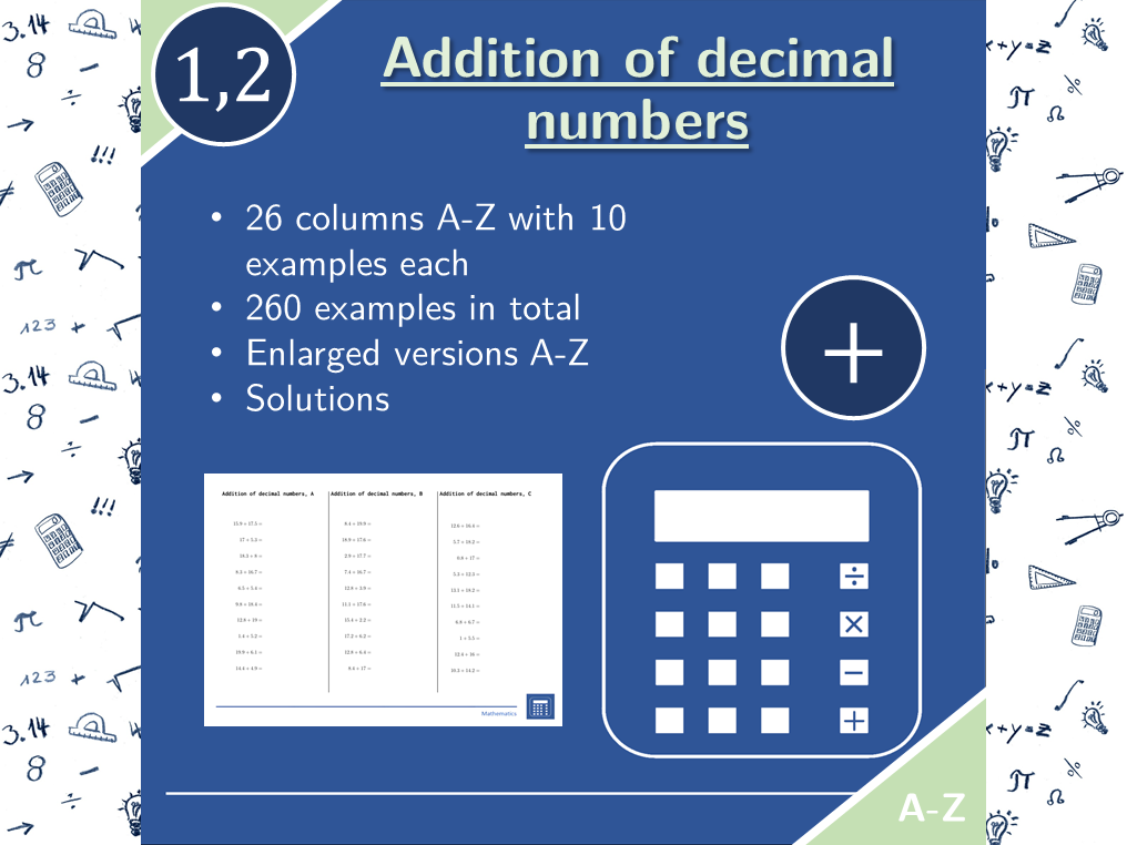 Addition of decimal numbers | math | 26 columns - TeachersTrading.com