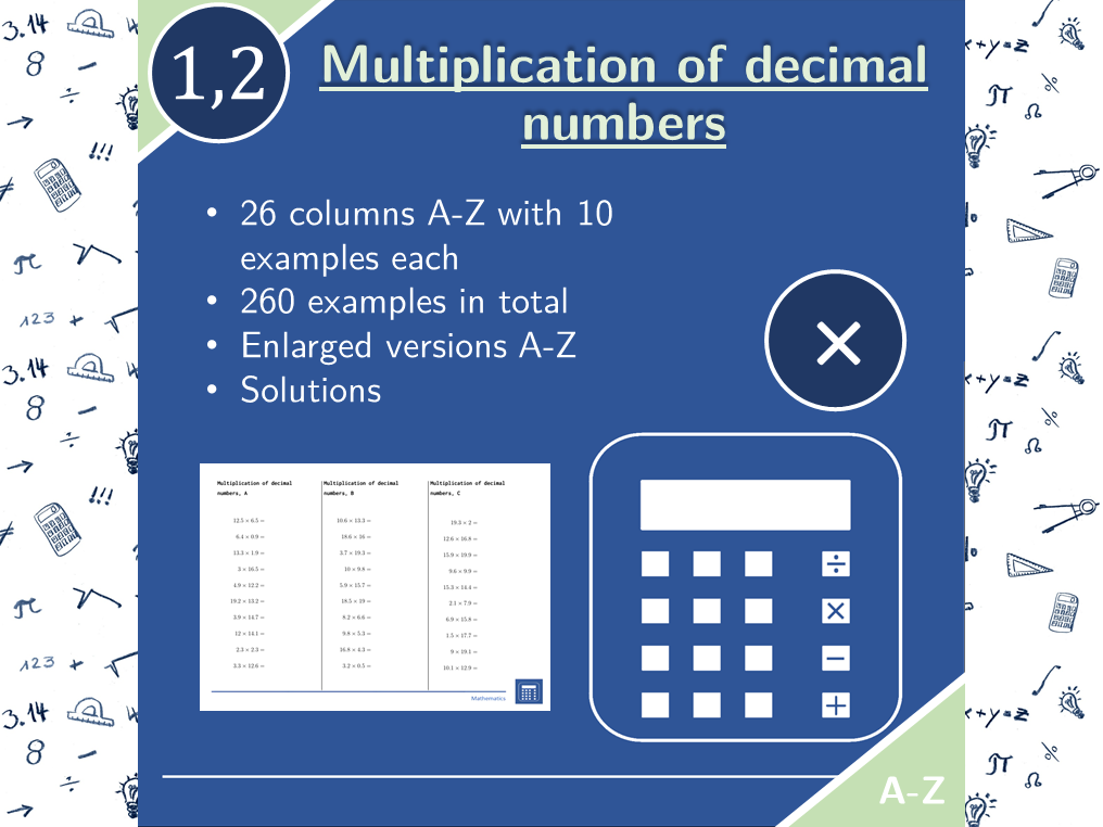 Multiplication of decimal numbers | math | 26 columns - TeachersTrading.com