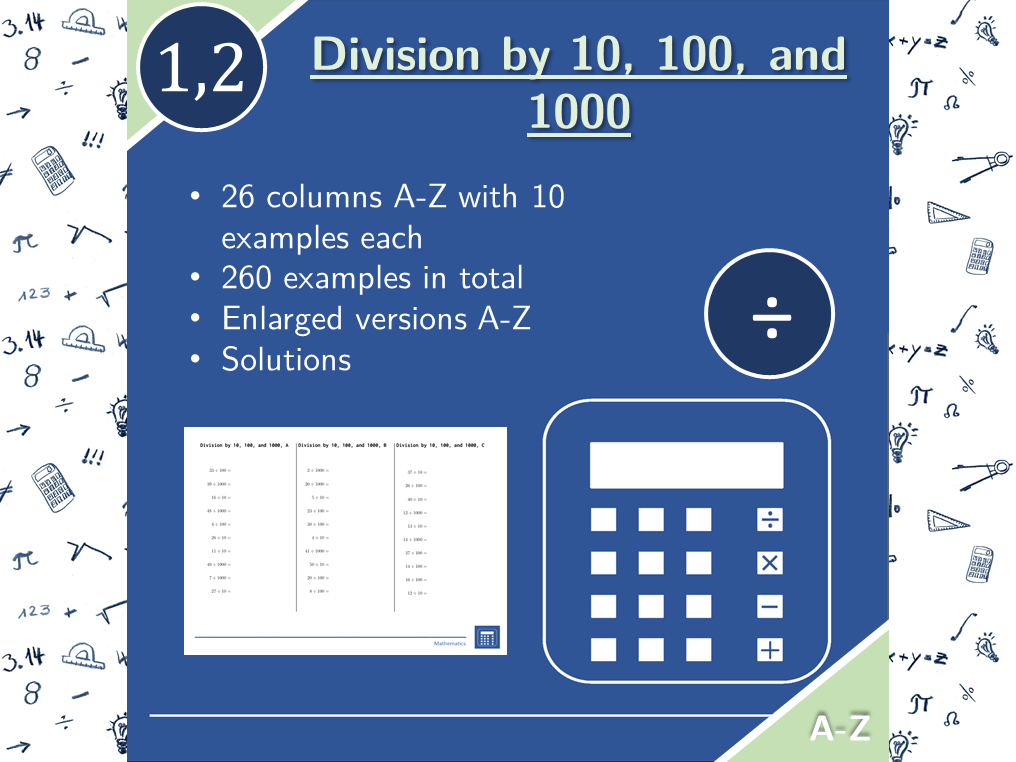 Division by 10, 100, and 1000 | math | 26 columns - TeachersTrading.com