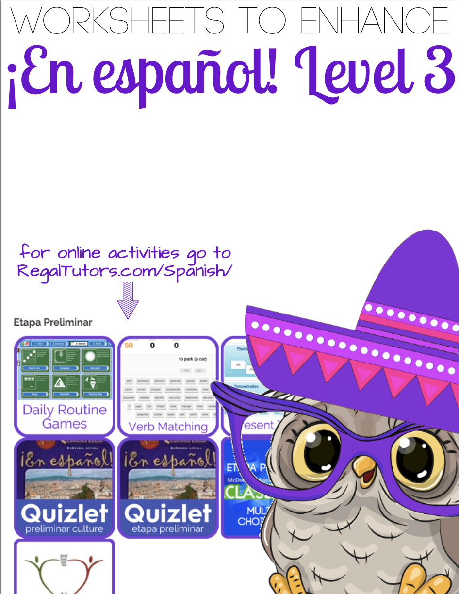 Spanish Worksheets for ¡En español! Level 3 - TeachersTrading.com