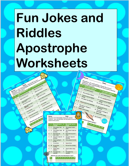 Fun Jokes and Riddles Apostrophe Worksheets - TeachersTrading.com