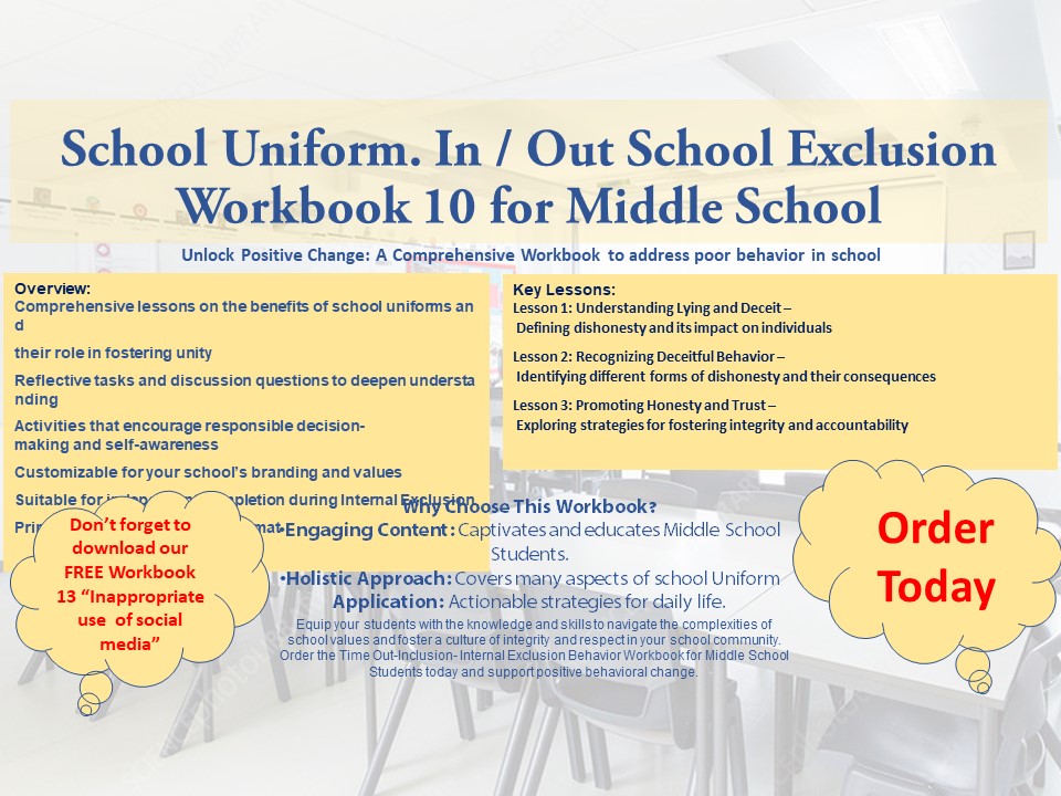 In / Out School Suspension Workbook 10. School Uniform. (Middle School ...