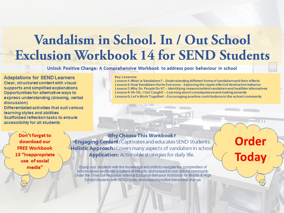 In / Out School Suspension Workbook 14. Vandalism in School. (Middle ...
