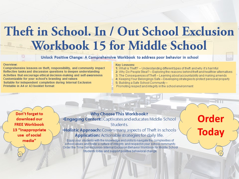 In / Out School Suspension Workbook 15. Theft in School. ( Middle ...