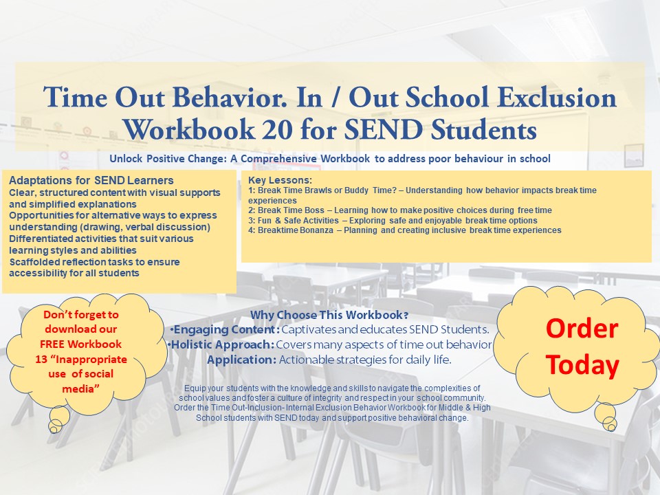 In / Out School Suspension Workbook 20. Time Out Behavior. (Middle ...