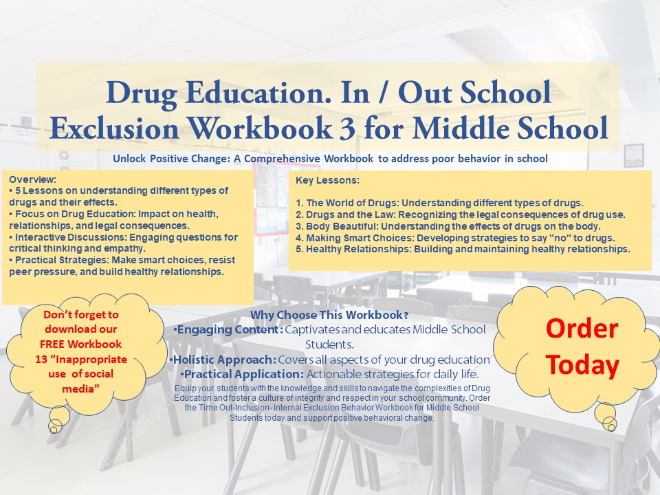 In / Out School Suspension Workbook 3. Drug Education. (Middle School ...