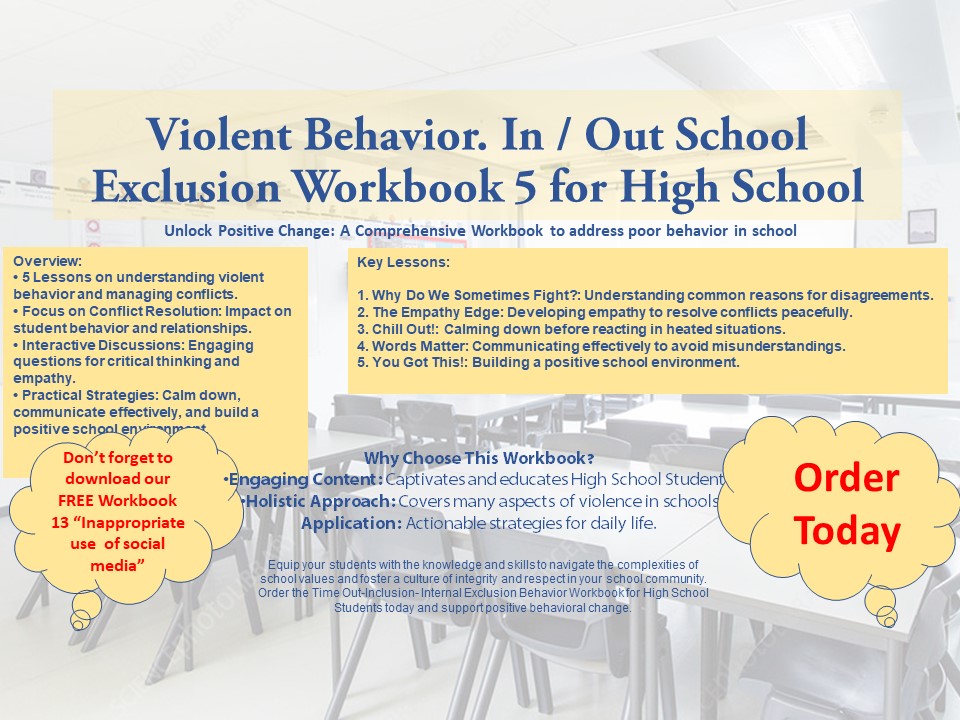 In / Out School Suspension Workbook 5. Violent Behavior. (High School ...