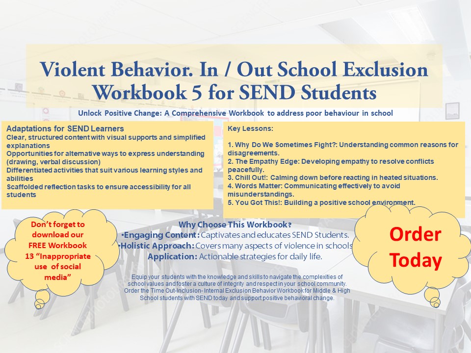 In / Out School Suspension Workbook 5. Violent Behavior. (Middle / High ...