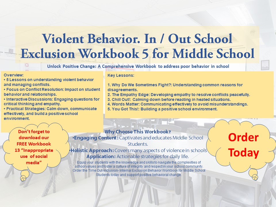 In / Out School Suspension Workbook 5. Violent Behavior. (Middle School ...