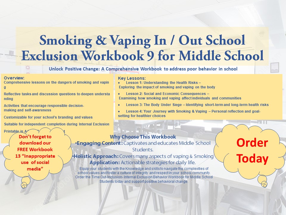 In / Out School Suspension Workbook 9. Smoking & Vaping. (Middle School ...