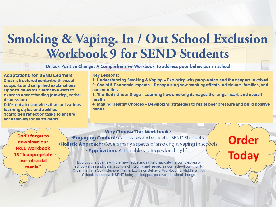In / Out School Suspension Workbook 9. Smoking & Vaping. (Middle / High ...