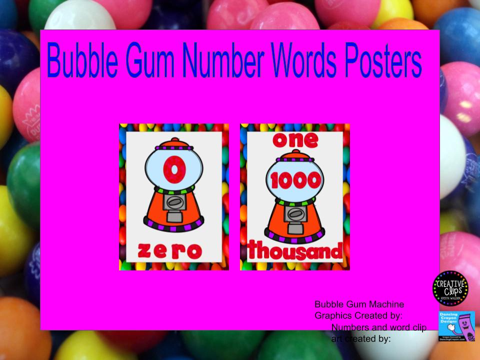 Bubble Gum Number Words Posters - TeachersTrading.com