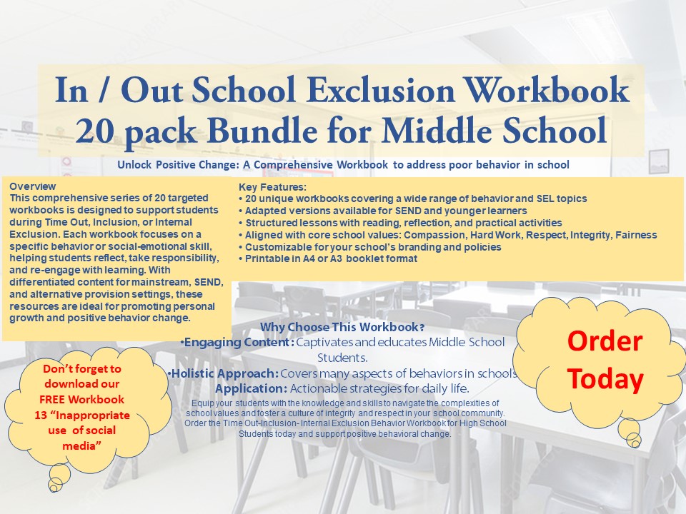 In / Out School Suspension Workbooks 20 pack Bundle. (Middle School ...