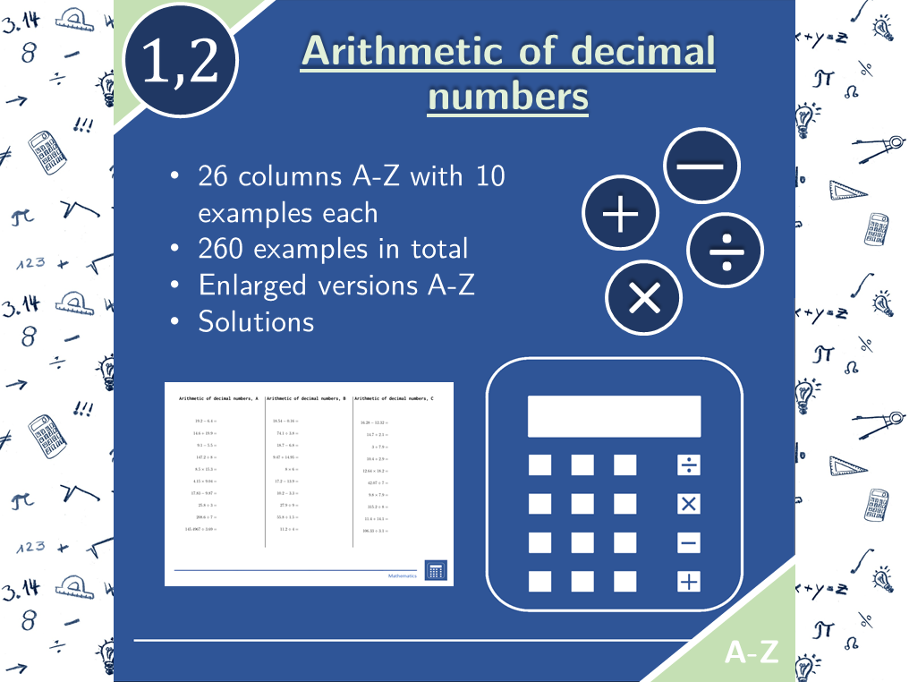Arithmetic of decimal numbers | math | 26 columns - TeachersTrading.com